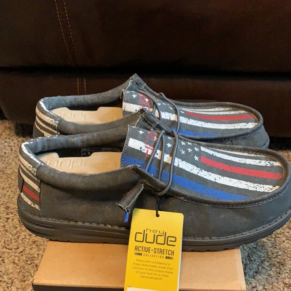 Hey Dude | Shoes | New Hey Dude Wally Midnight Flag Support Police Fire ...